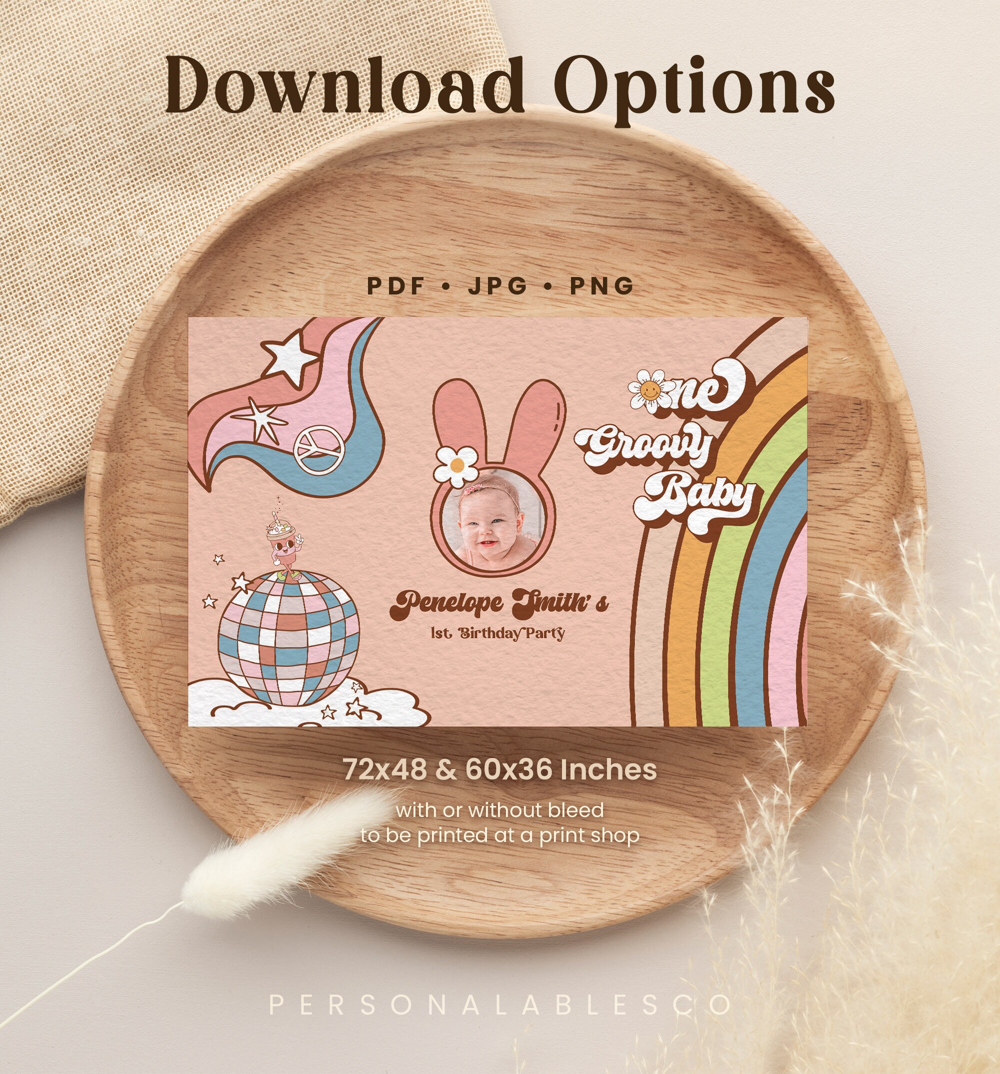 Editable Groovy Birthday Backdrop Banner Template With Photo Hippie ...