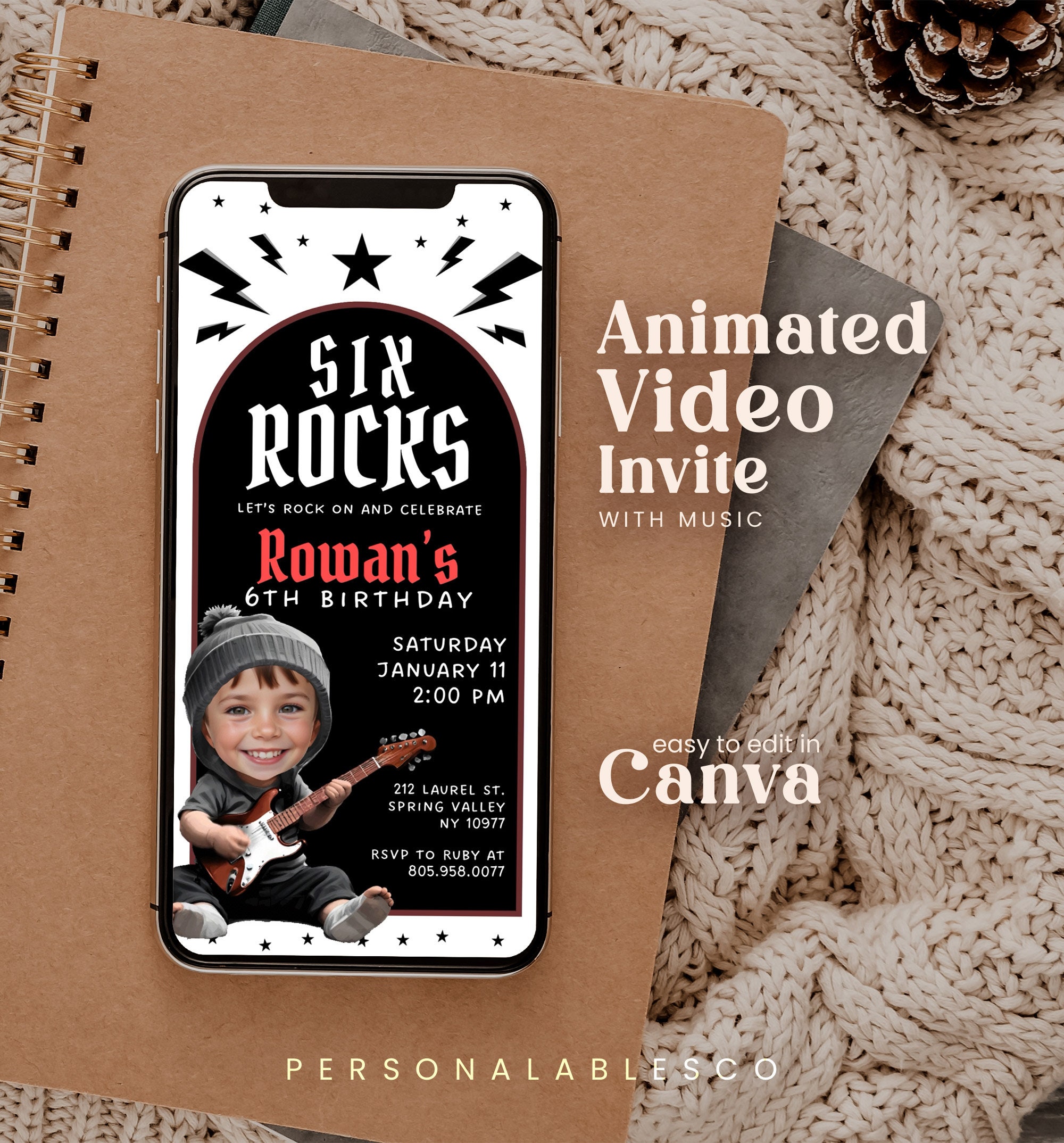 Editable Rock & Roll Any Age Birthday Animated Video Invite With Photo ...
