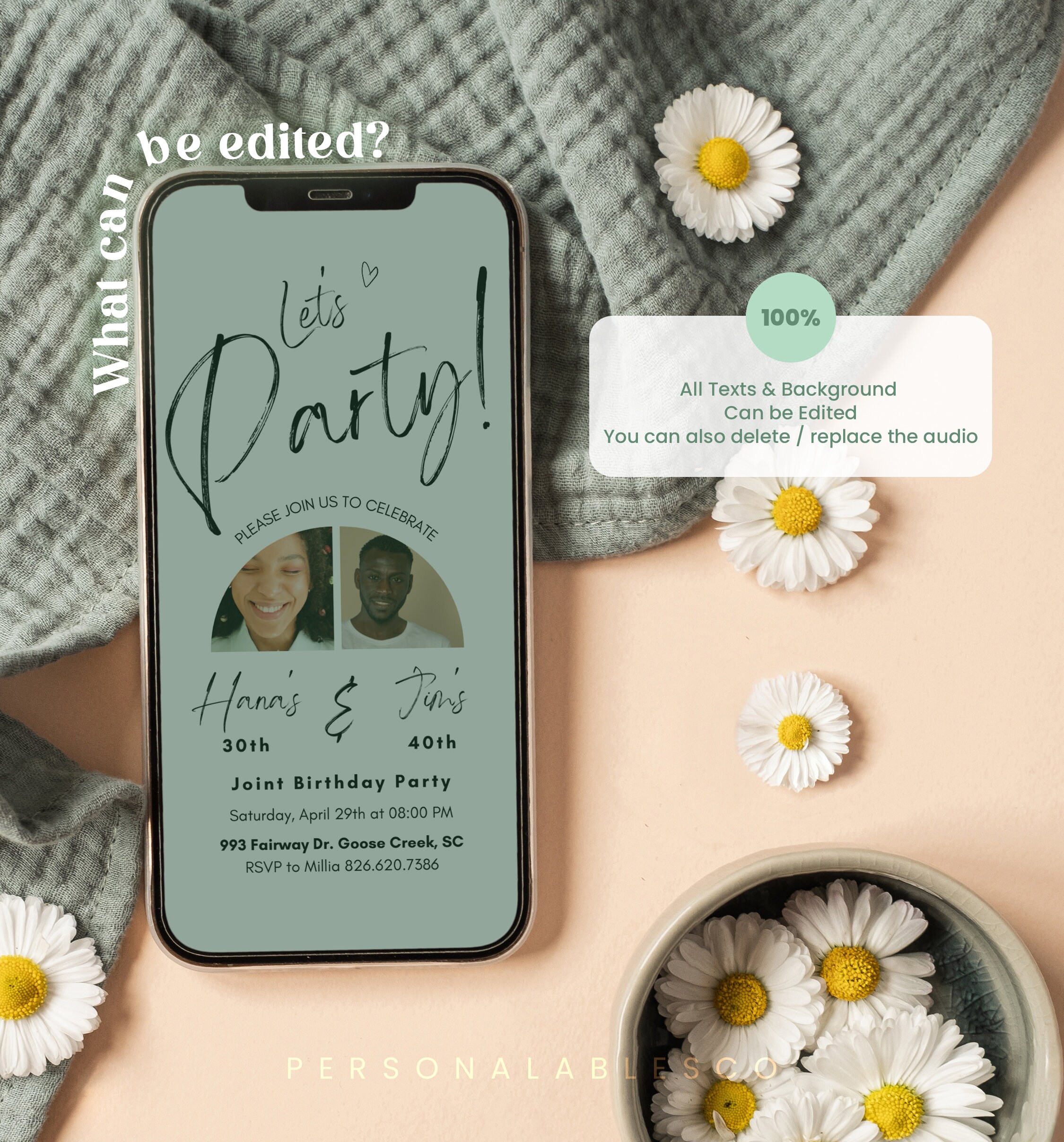 Editable Joint Birthday Adult Siblings Digital Invitation Picture Twin ...