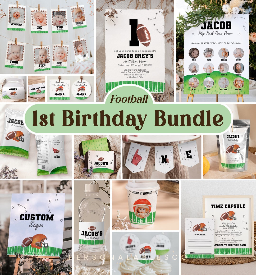 First Year Down Birthday Bundle 1st Football Party Décor Package One ...