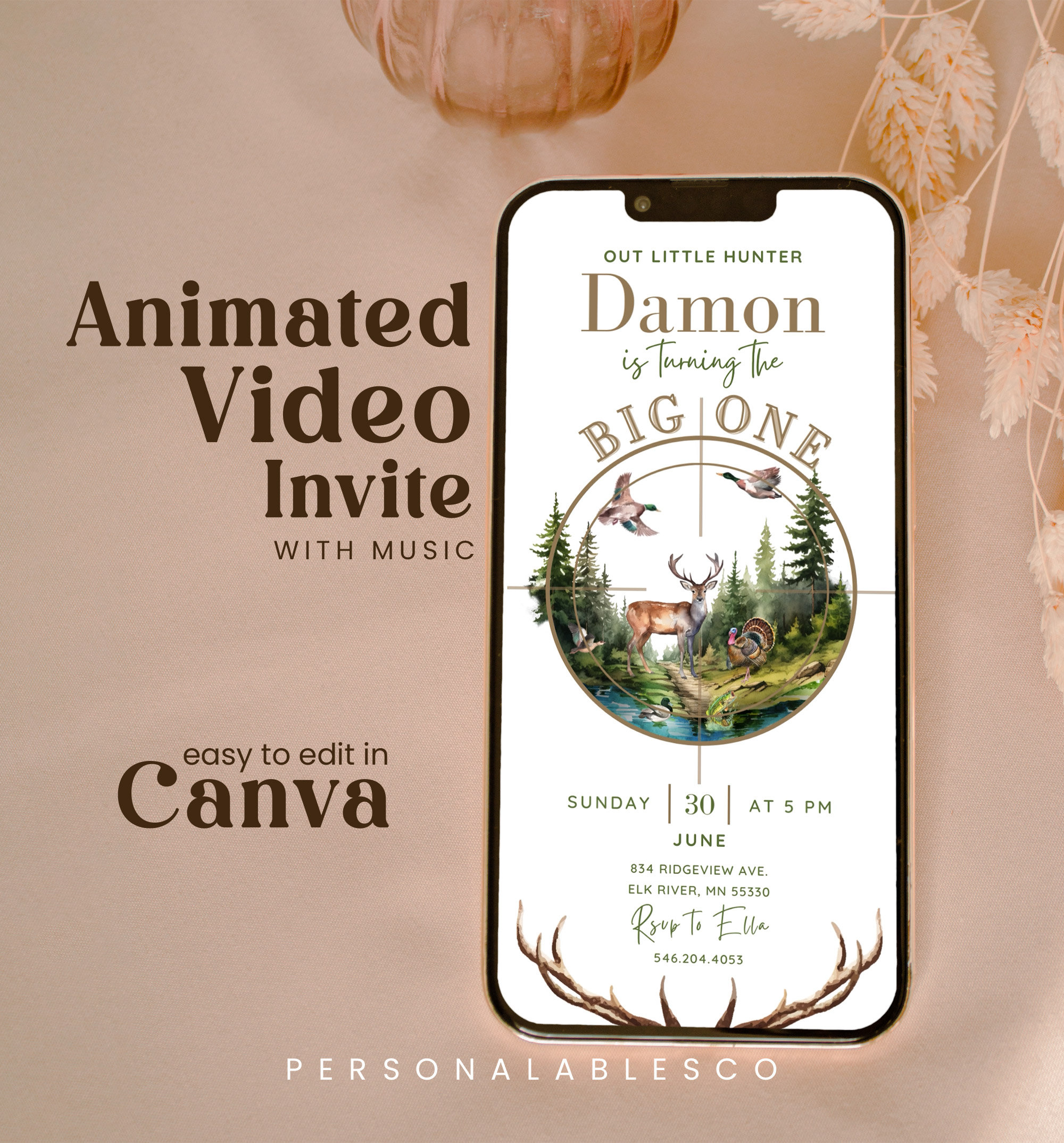 Editable Big One Hunting First Birthday Invitation Template Lucky Duck ...