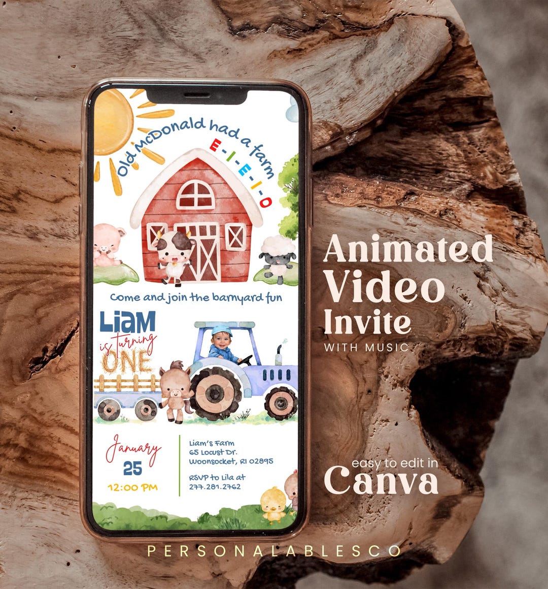Editable Barnyard Fun 1st Birthday Animated Invitation With Photo ...