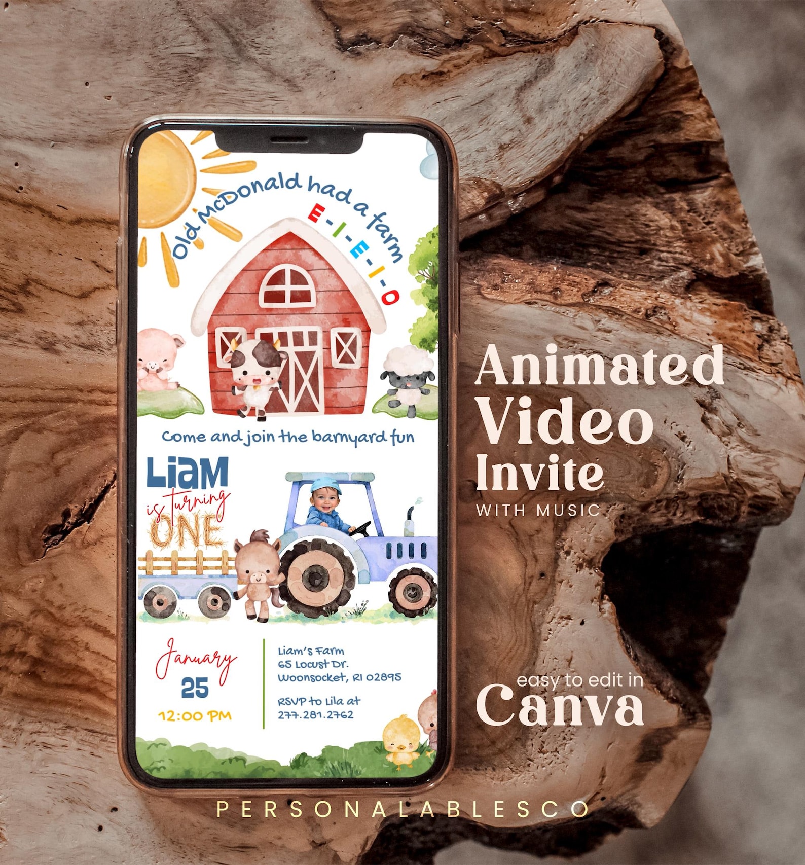 Editable Barnyard Fun 1st Birthday Animated Invitation With Photo ...