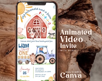Editable Barnyard Fun 1st Birthday Printable Invitation With Photo ...