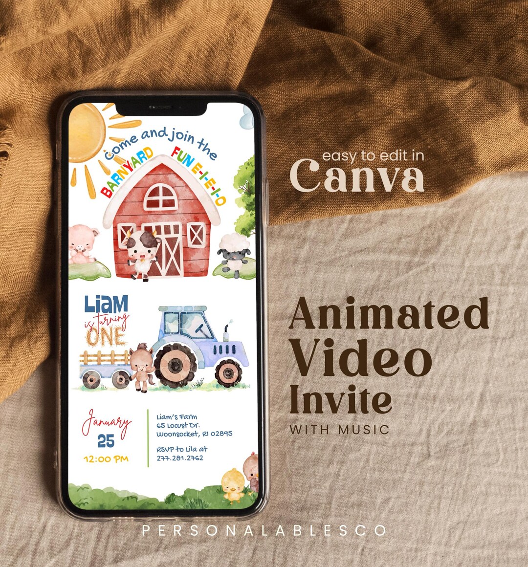 Editable Barnyard Fun 1st Birthday Invitation Video Personalables ...