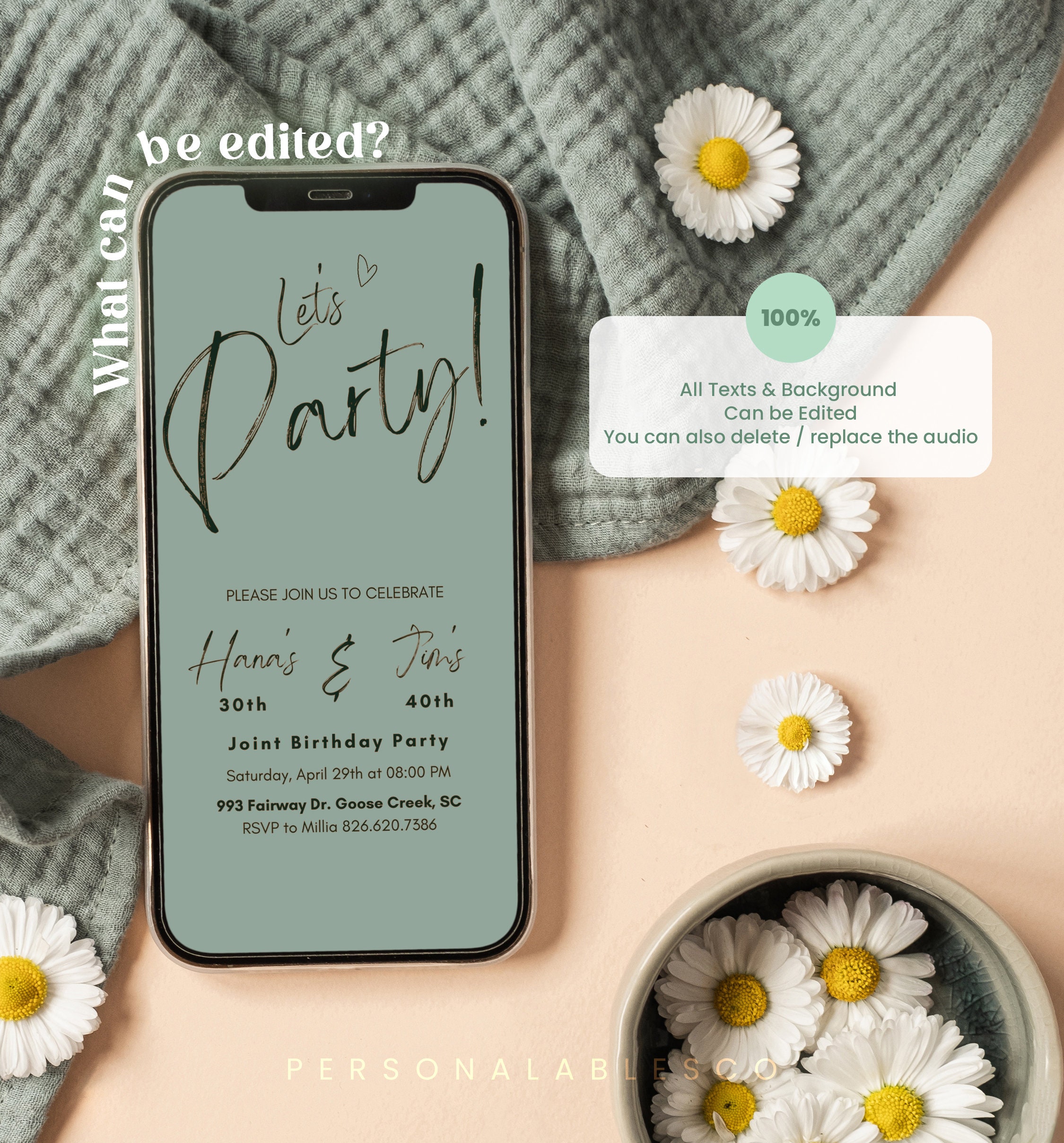 Editable Joint Birthday Invitation Adult Twin Sibling Double Bday Party ...