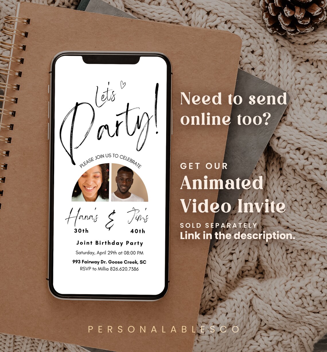 Editable Joint Adult Invitation Template Photo Dual Boy & Girl Twins ...