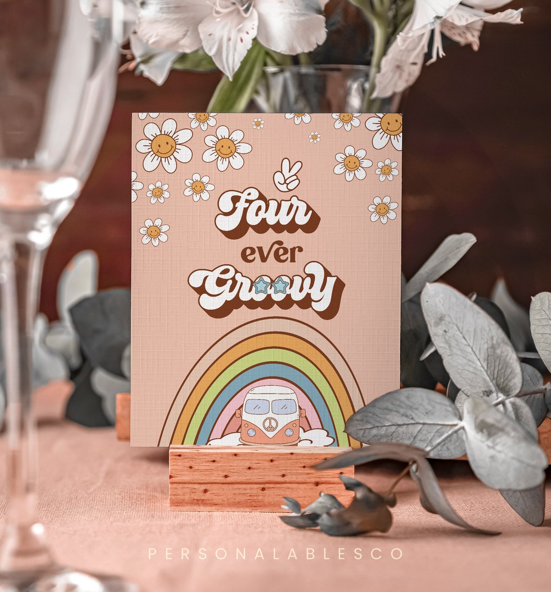 Four Ever Groovy Printable Sign 70s 4th Birthday Party Table - Etsy