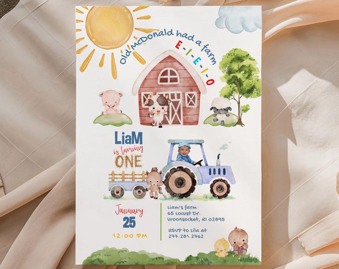 Editable Barnyard Fun 1st Birthday Printable Invitation With Photo ...