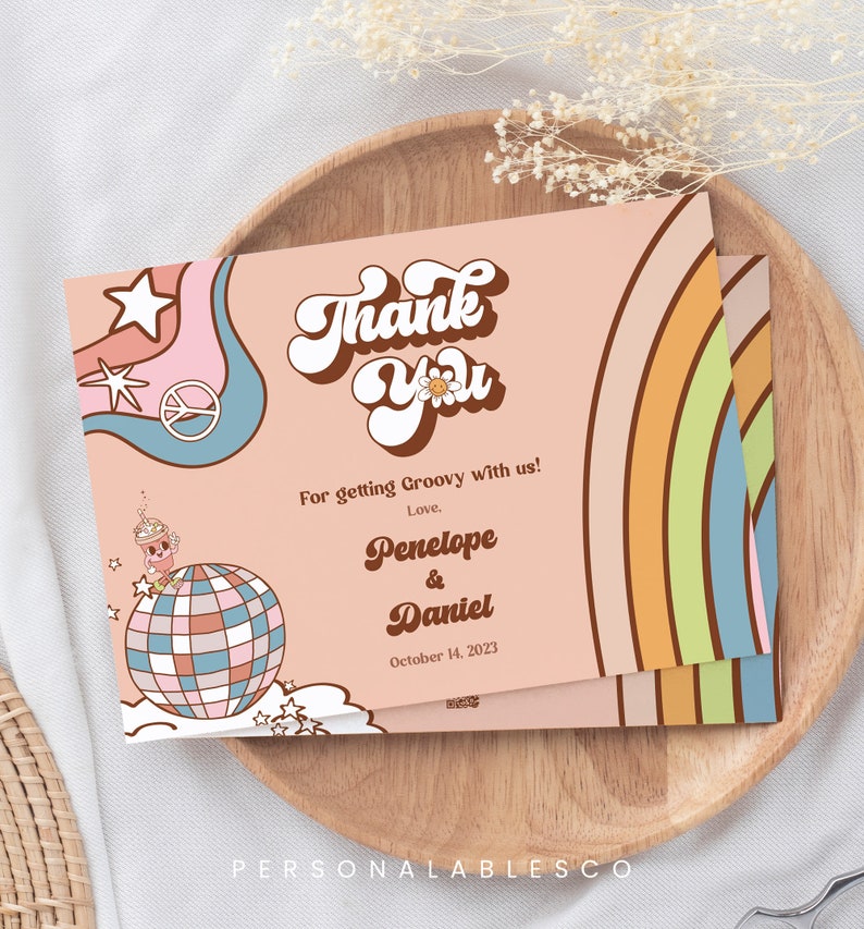 Editable Groovy Joint Birthday Thank You Card Dual Kids - Etsy