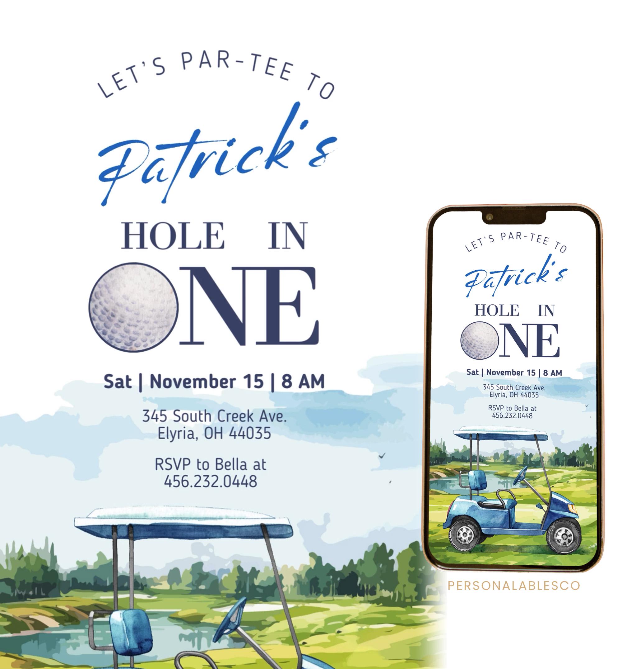 Editable Hole in One Golf 1st Birthday Invitation Video Personalables ...