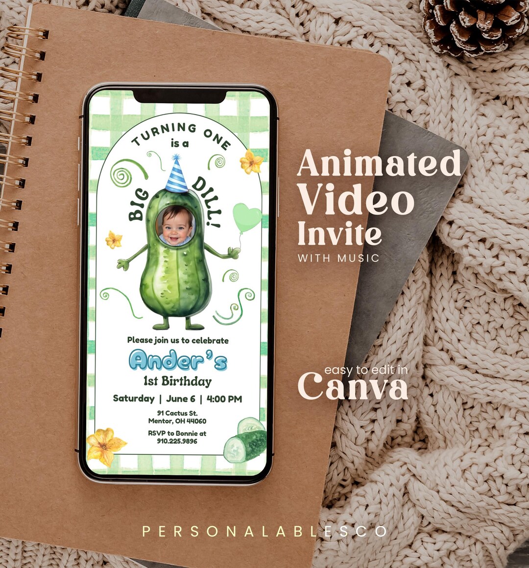 Invitación de cumpleaños editable con foto animada para niño, primer ...