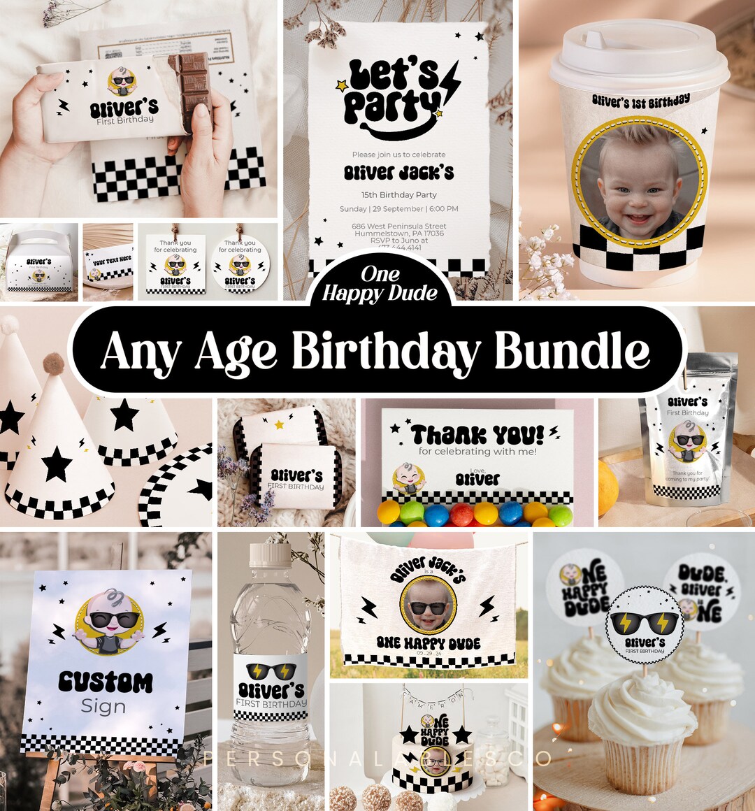 One Happy Dude Birthday Bundle Any Age Retro 70s Groovy Rad Boy ...