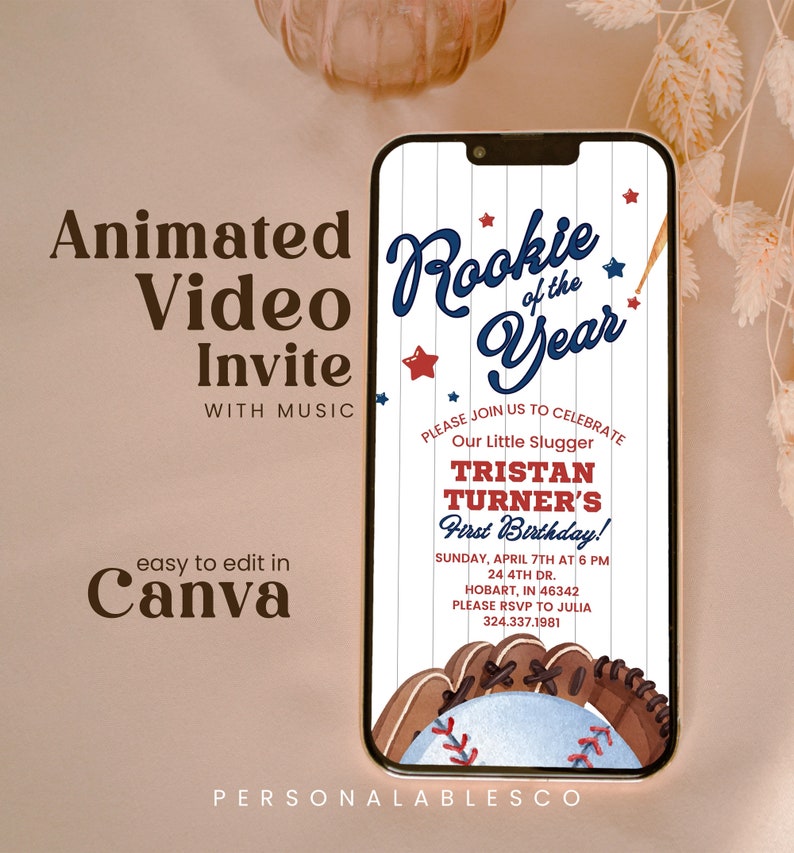 Editable Baseball Invitation First Birthday Party Rookie of the Year ...