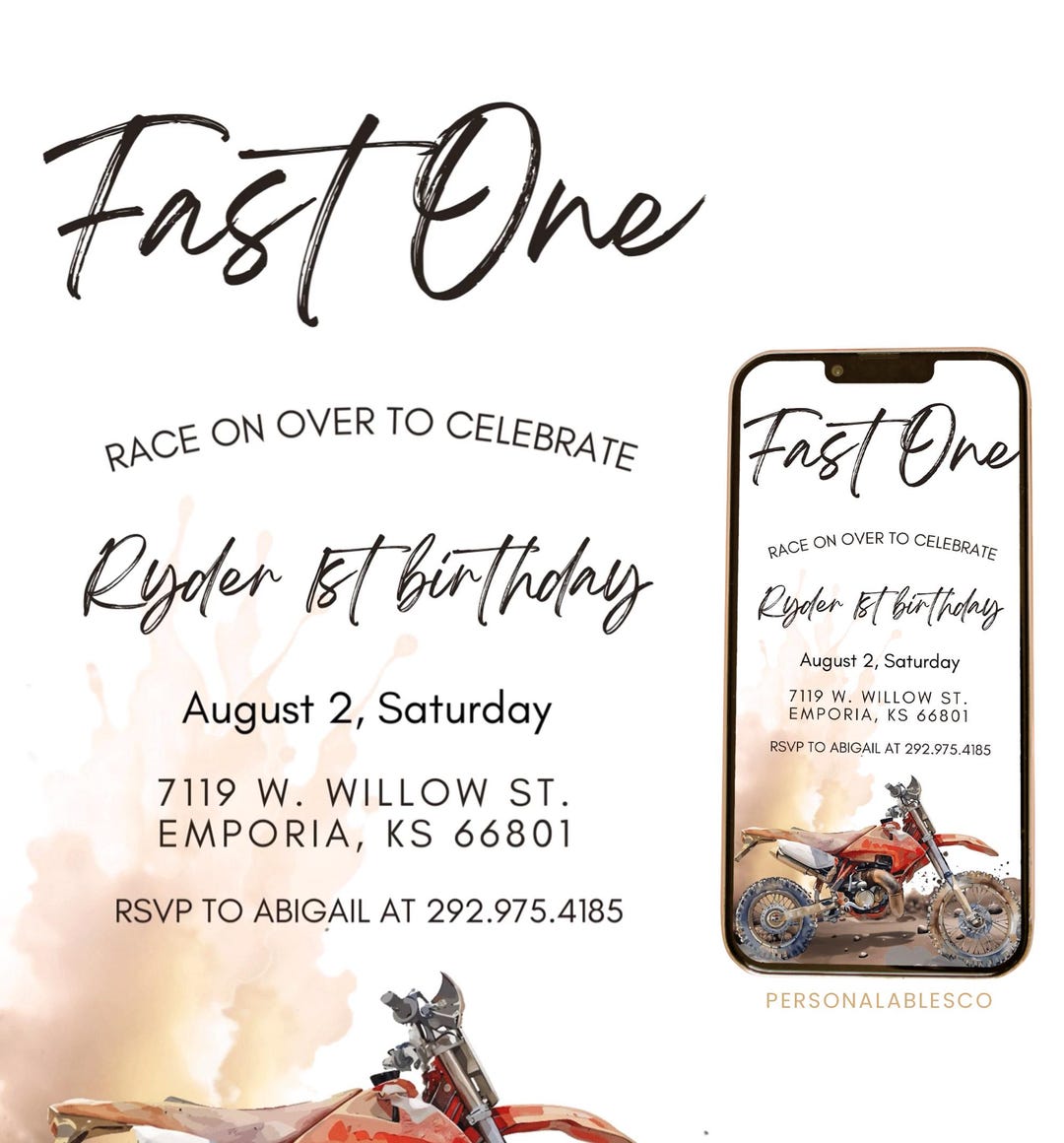 Editable Fast One Little Racer First Birthday Invitation Video ...