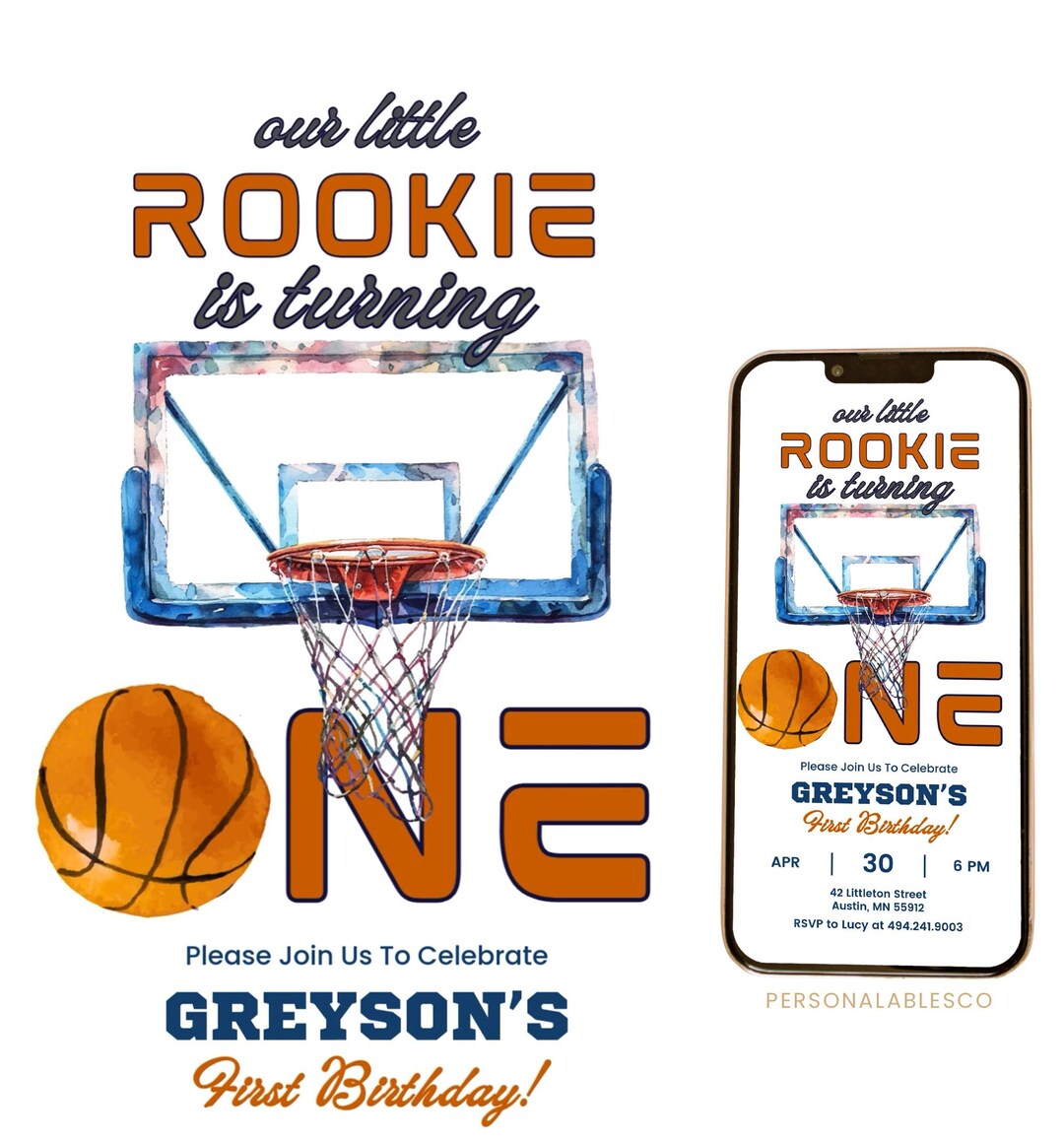 Editable Basketball Rookie of the Year First Birthday Invitation Video ...
