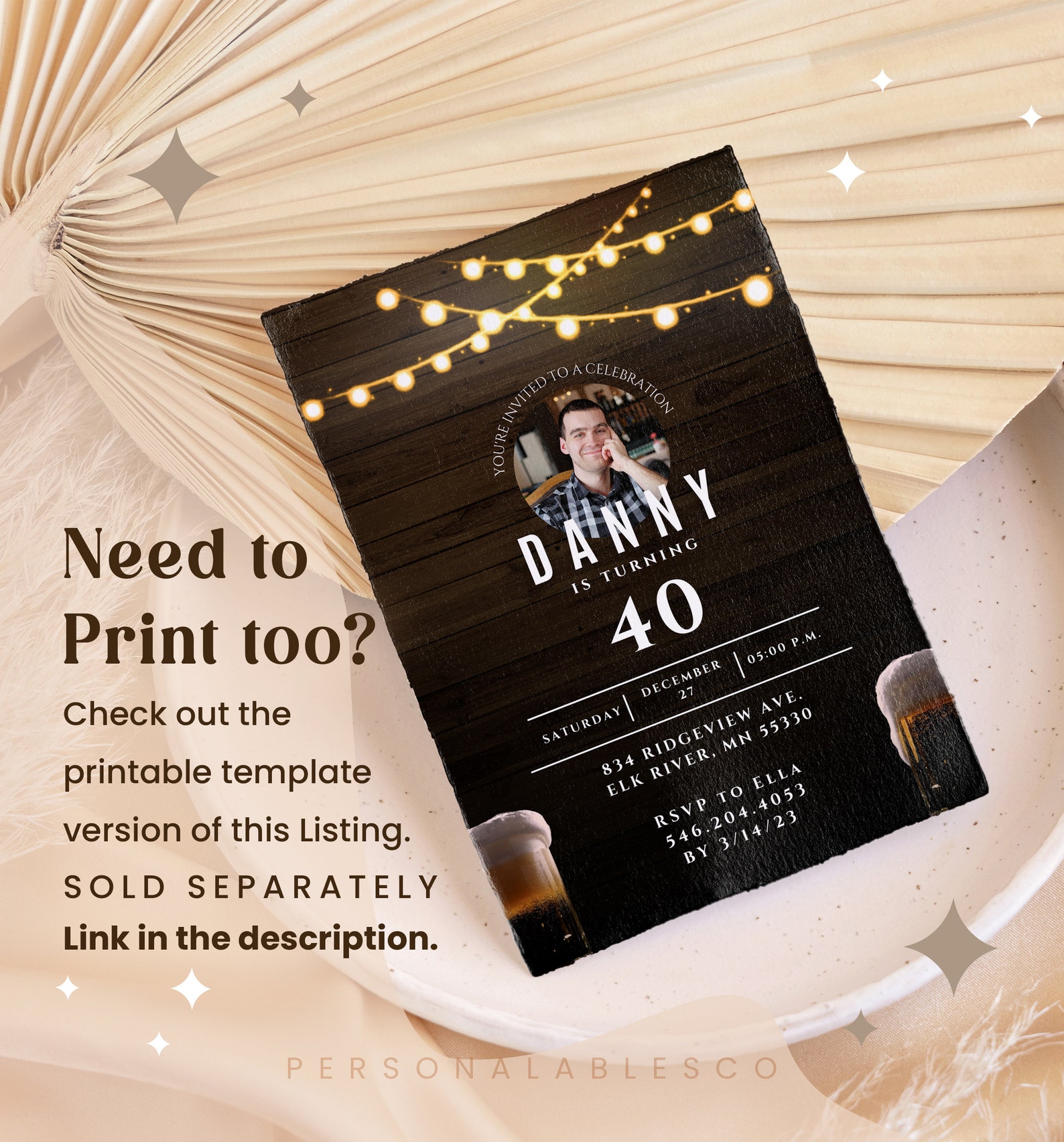 Editable Any Age Adult Party Flyer Beer Male Birthday Invite Text ...