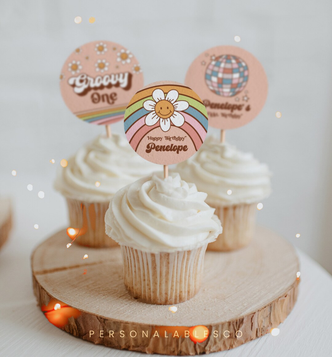 Editable Groovy Cupcake Topper Hippie Birthday Party Décor Custom Name ...
