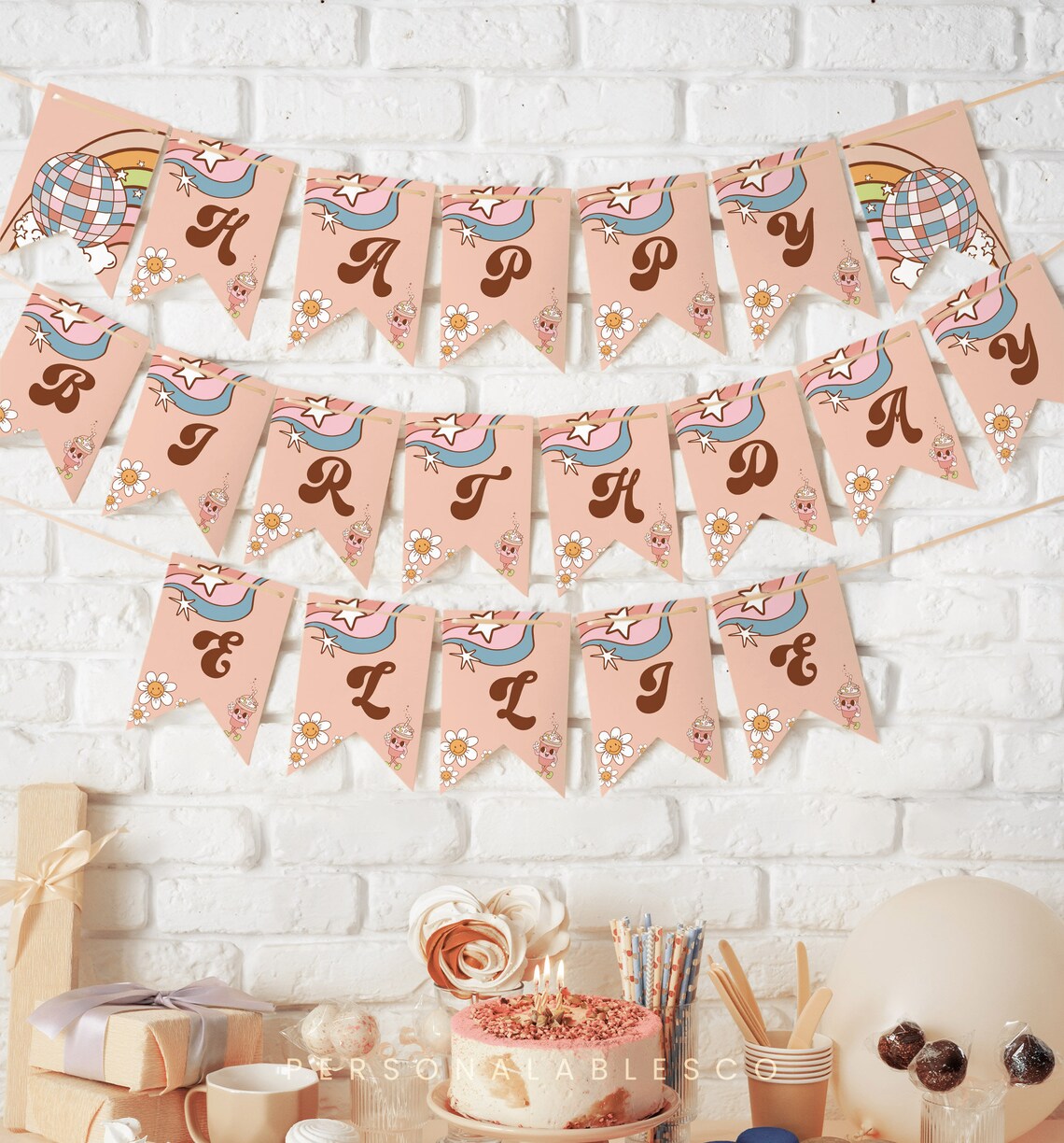 Groovy Happy Birthday Banner Bunting Flags Printable Diy Retro Party ...
