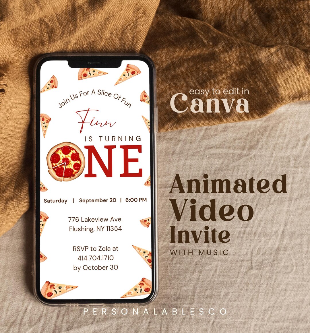 Editable Slice of Fun 1st Birthday Invitation Personalables Slice Pizza ...