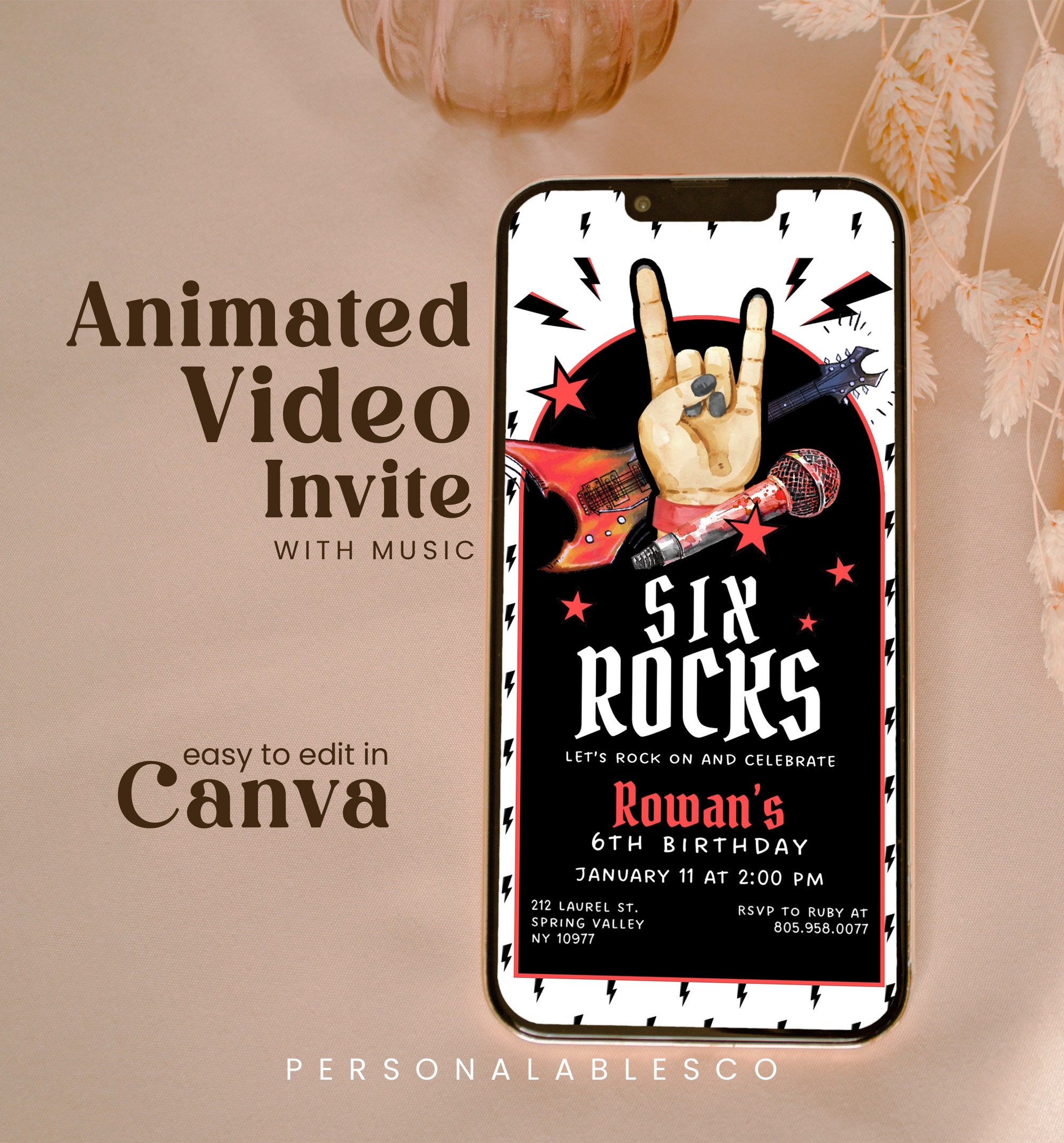 Editable Rock & Roll Any Age Birthday Video Invitation Cool Punk ...