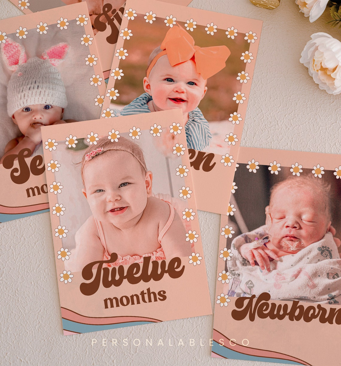 Editable Groovy Monthly Photo Banner Baby Retro Milestone Banner Hippie ...