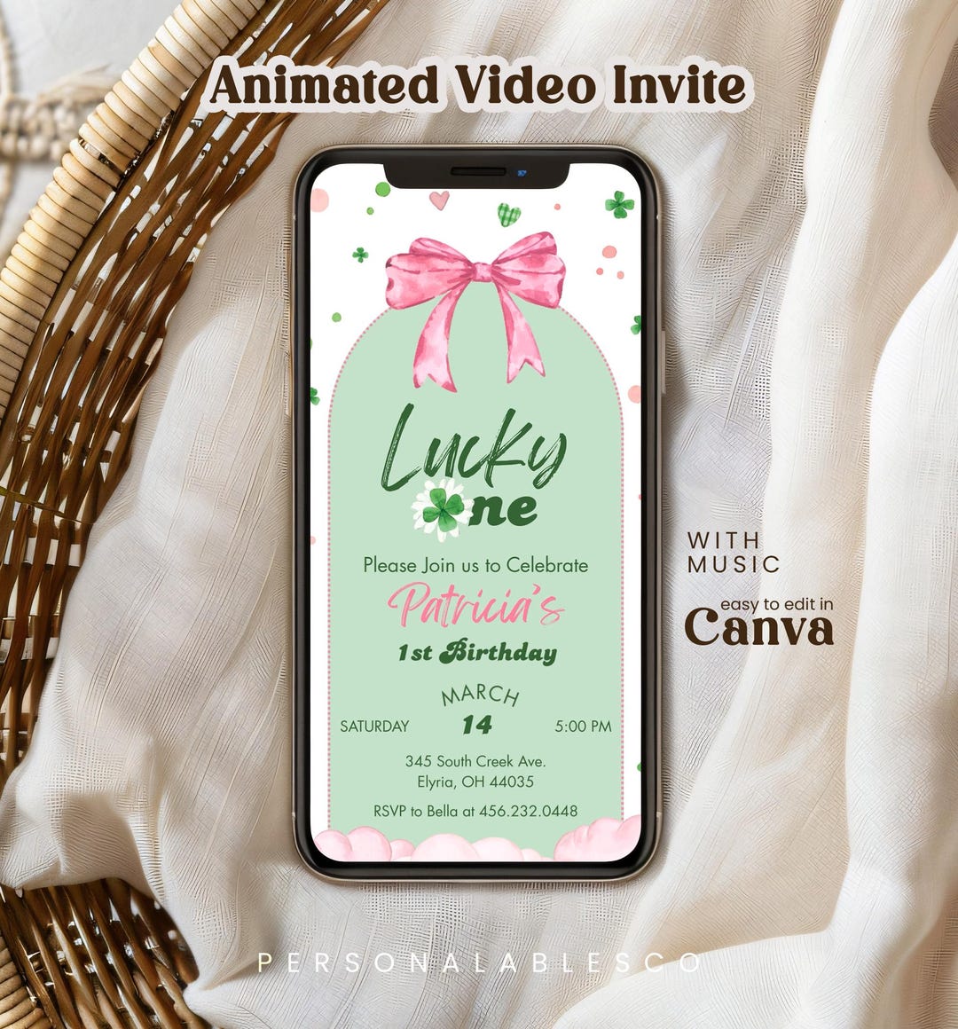 Editable Lucky One Birthday Invitation Animated St Patrick Girl ...