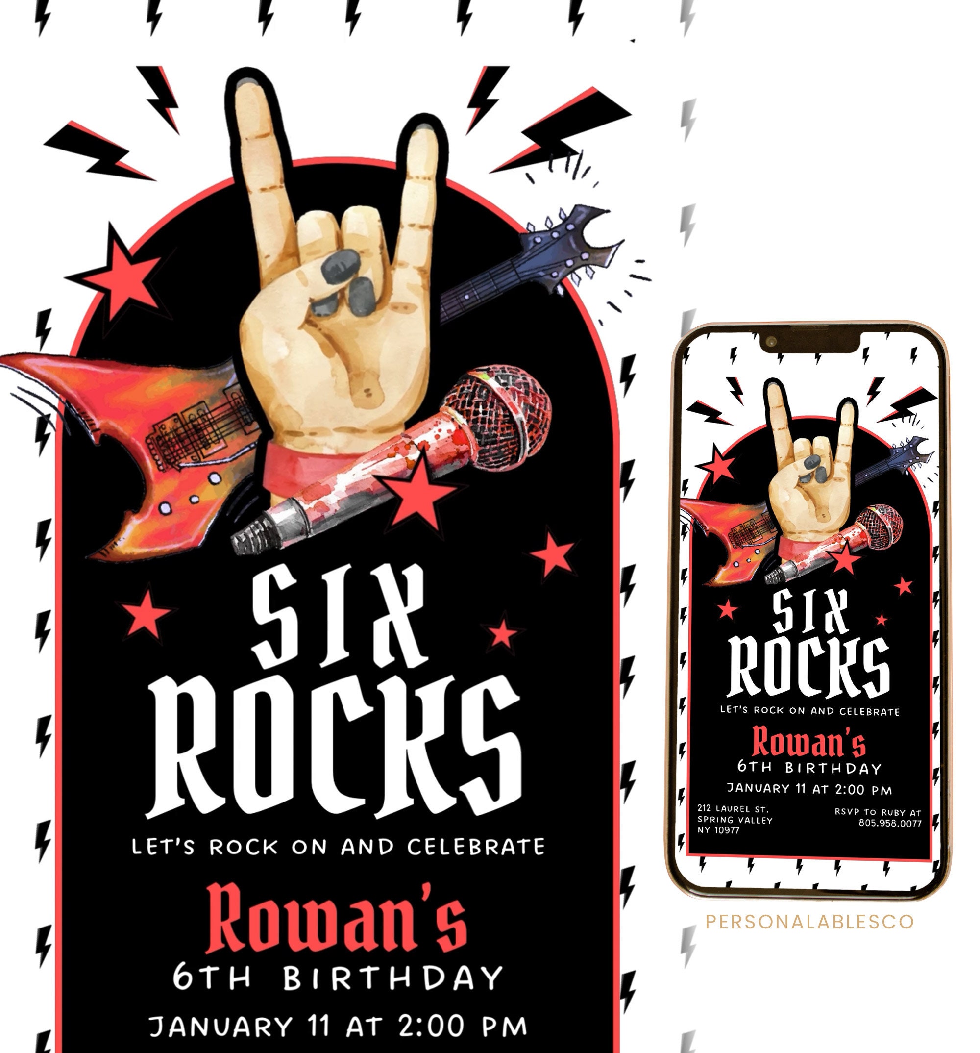 Editable Rock & Roll Any Age Birthday Video Invitation Cool Punk ...