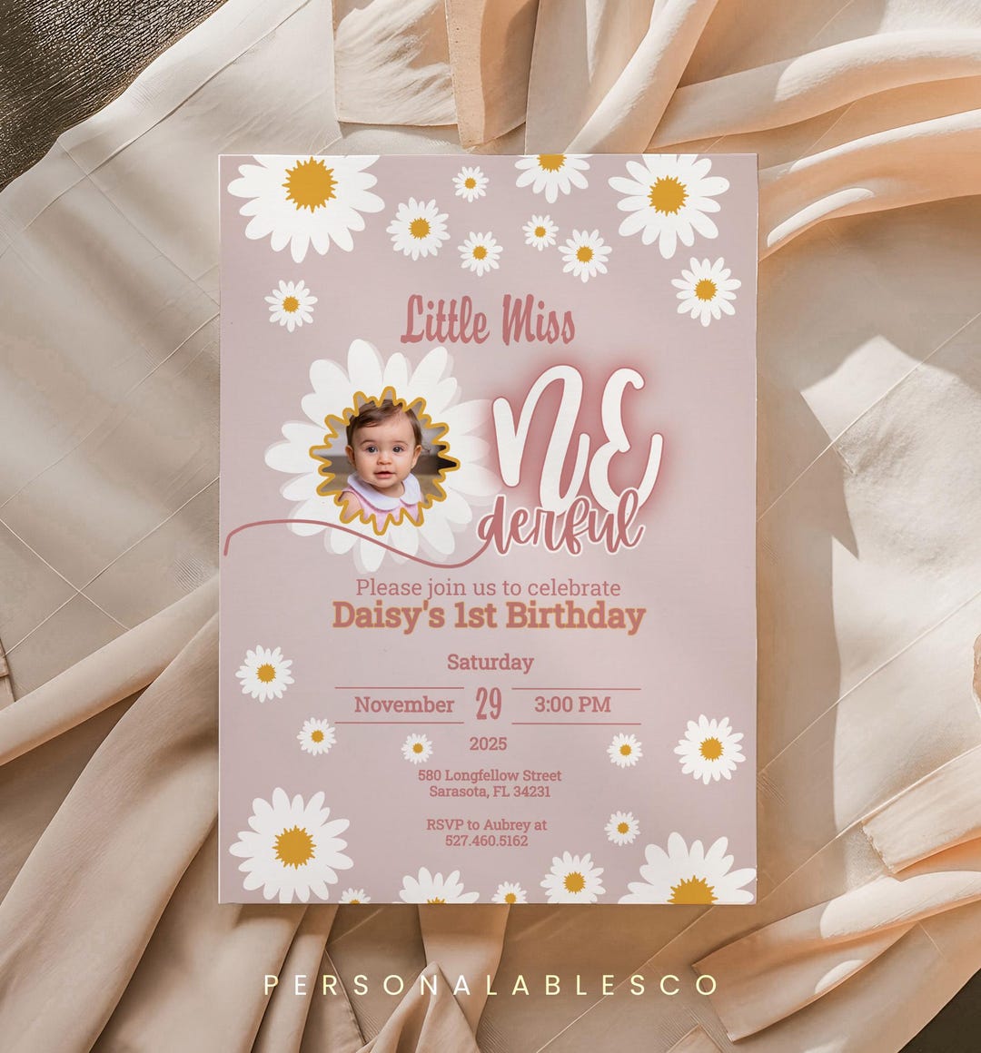 Editable Little Miss Onederful First Birthday Invitation Photo ...