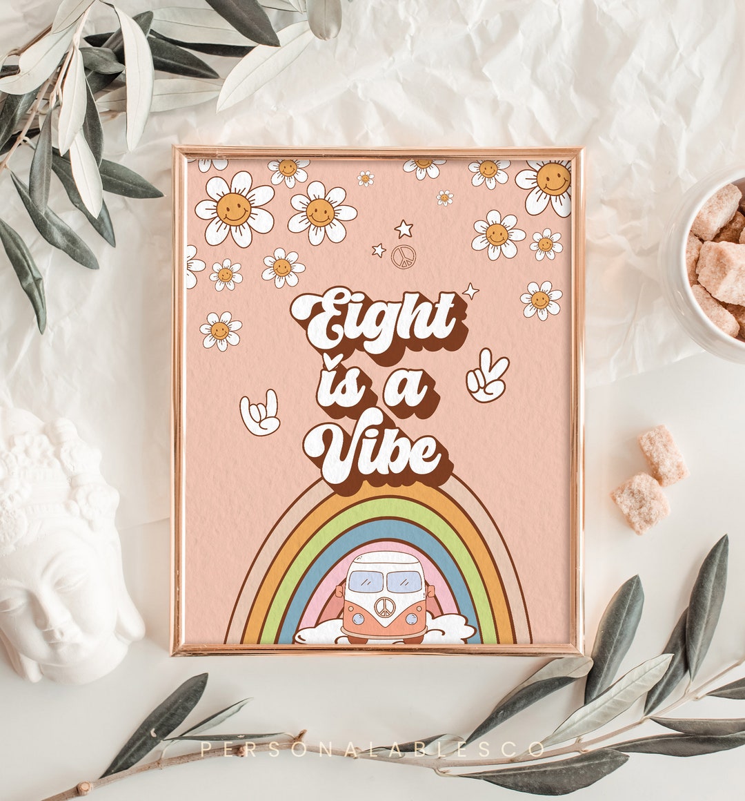 Groovy Eight is A Vibe Printable Sign Hippie 8th Birthday - Etsy