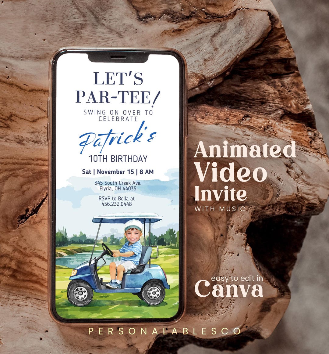 Editable Let's Par-tee Golf Any Age Birthday Invitation Video ...