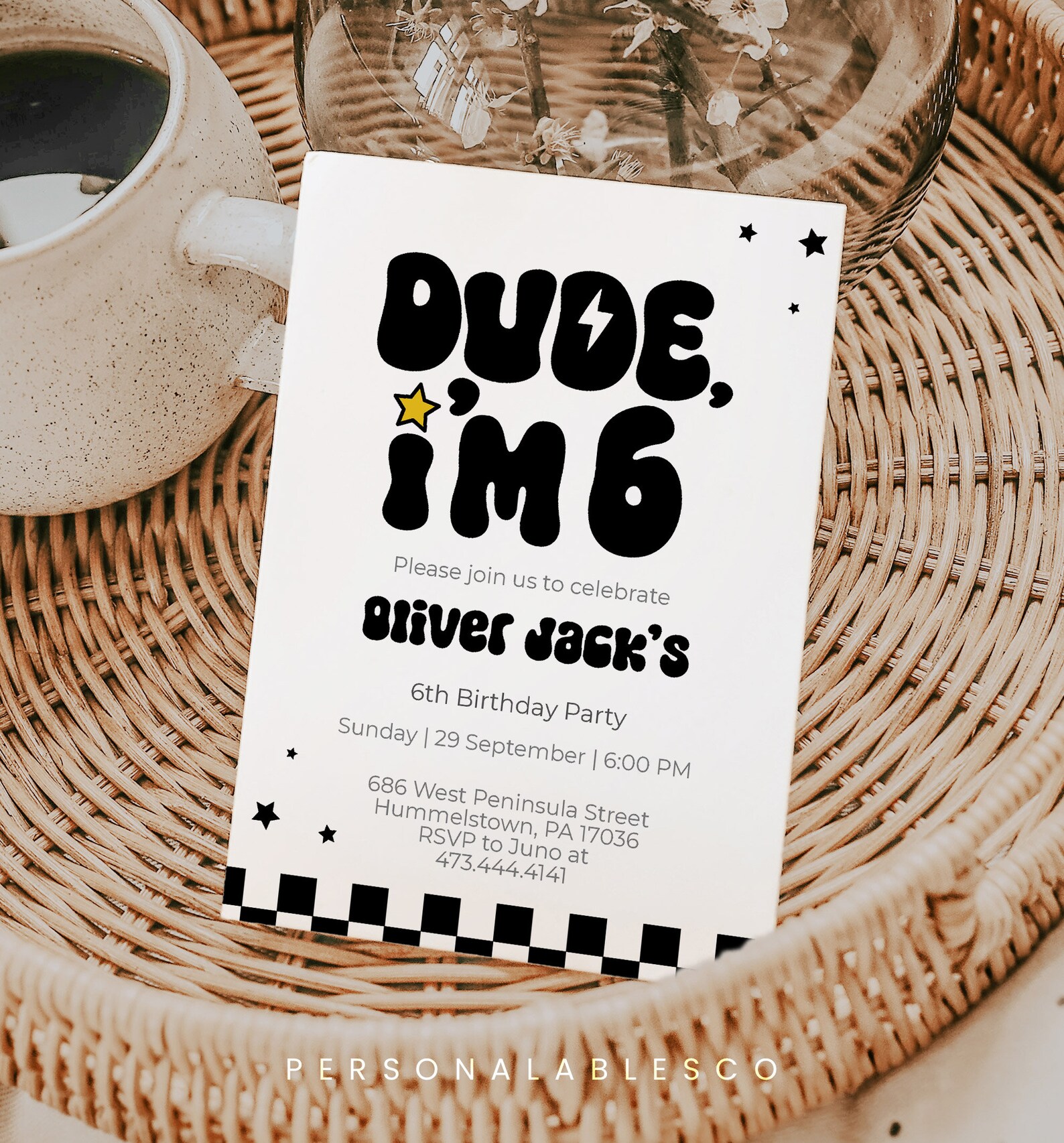 Editable Happy Dude 6th Birthday Invitation Cool Boy Sixth Rock Roll ...