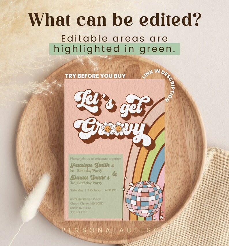 Editable Let's Get Groovy Joint Birthday Party Invitation Template ...