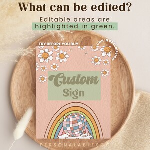 Editable Groovy Custom Sign Retro Birthday Table Centerpiece Hippie ...