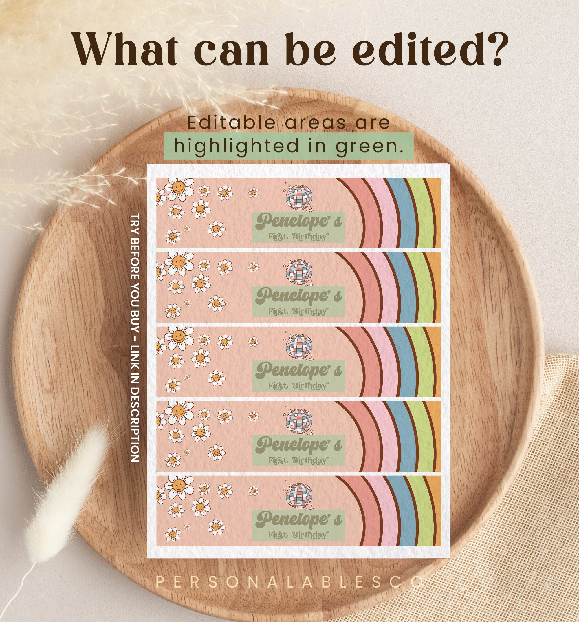 Editable Groovy Water Bottle Label Custom Boho Retro Birthday - Etsy