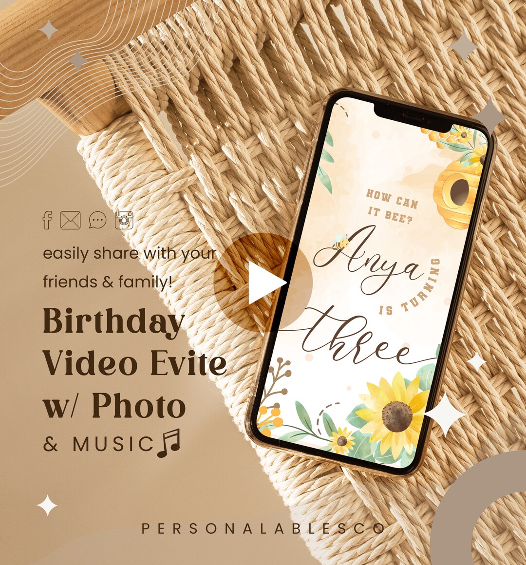 3rd Bee Birthday Invitation Animated Invite With Photo, Sweet as Can ...