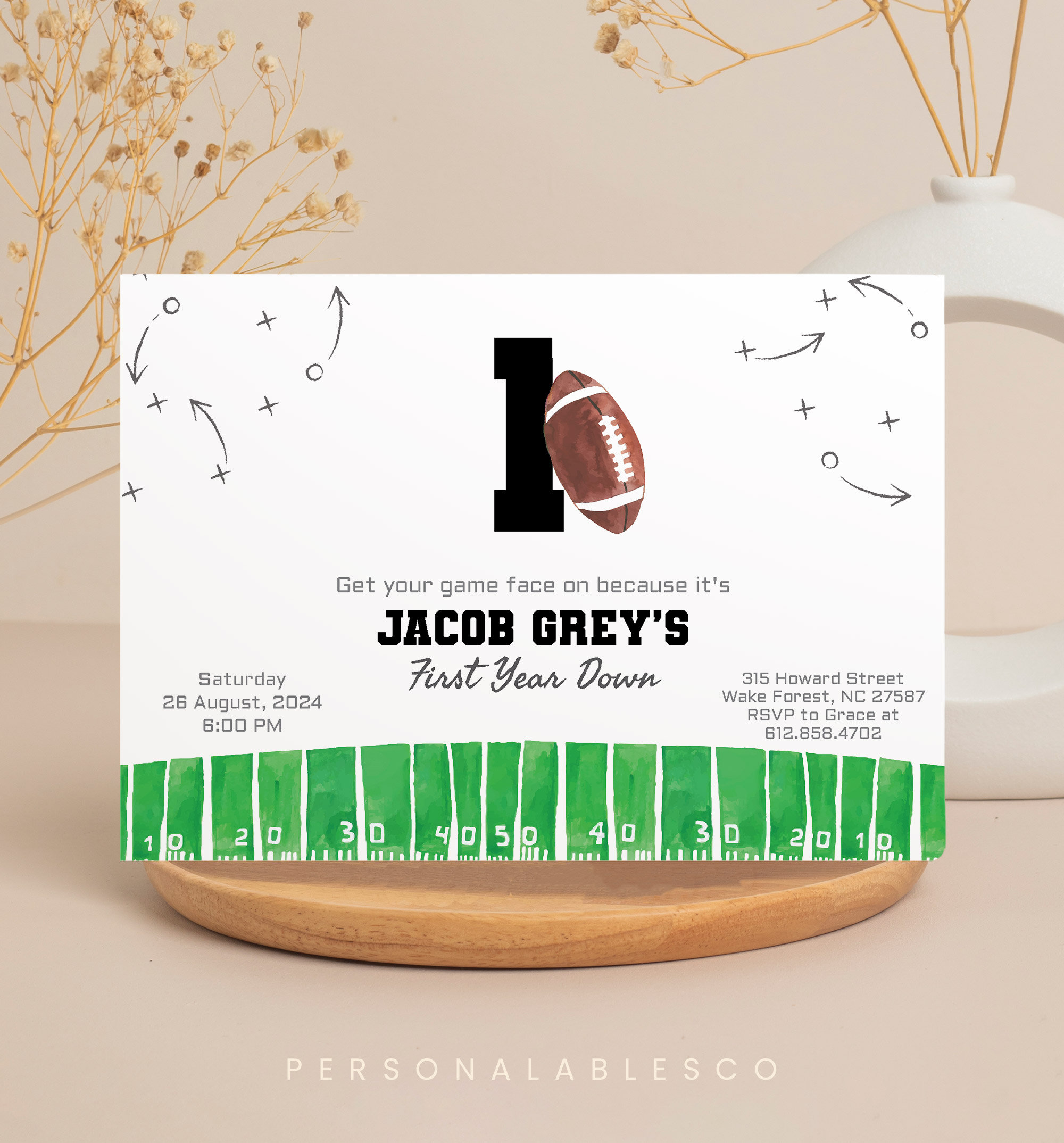 First Year Down Birthday Invitation Football Boy Sports Theme - Etsy