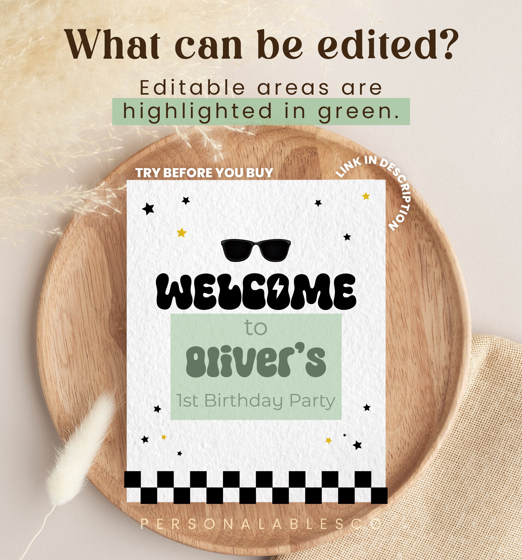 Editable One Happy Dude Welcome Sign Boy 1st Birthday Outdoor Décor ...