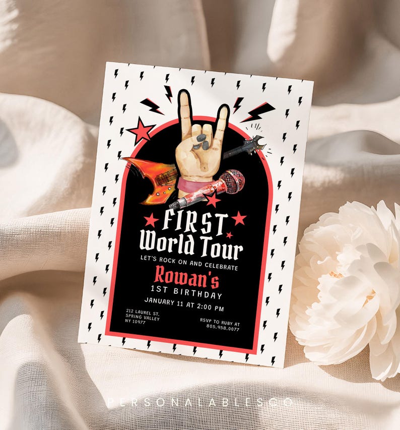 Editable First World Tour Birthday Invitation Printable Rock & Roll ...