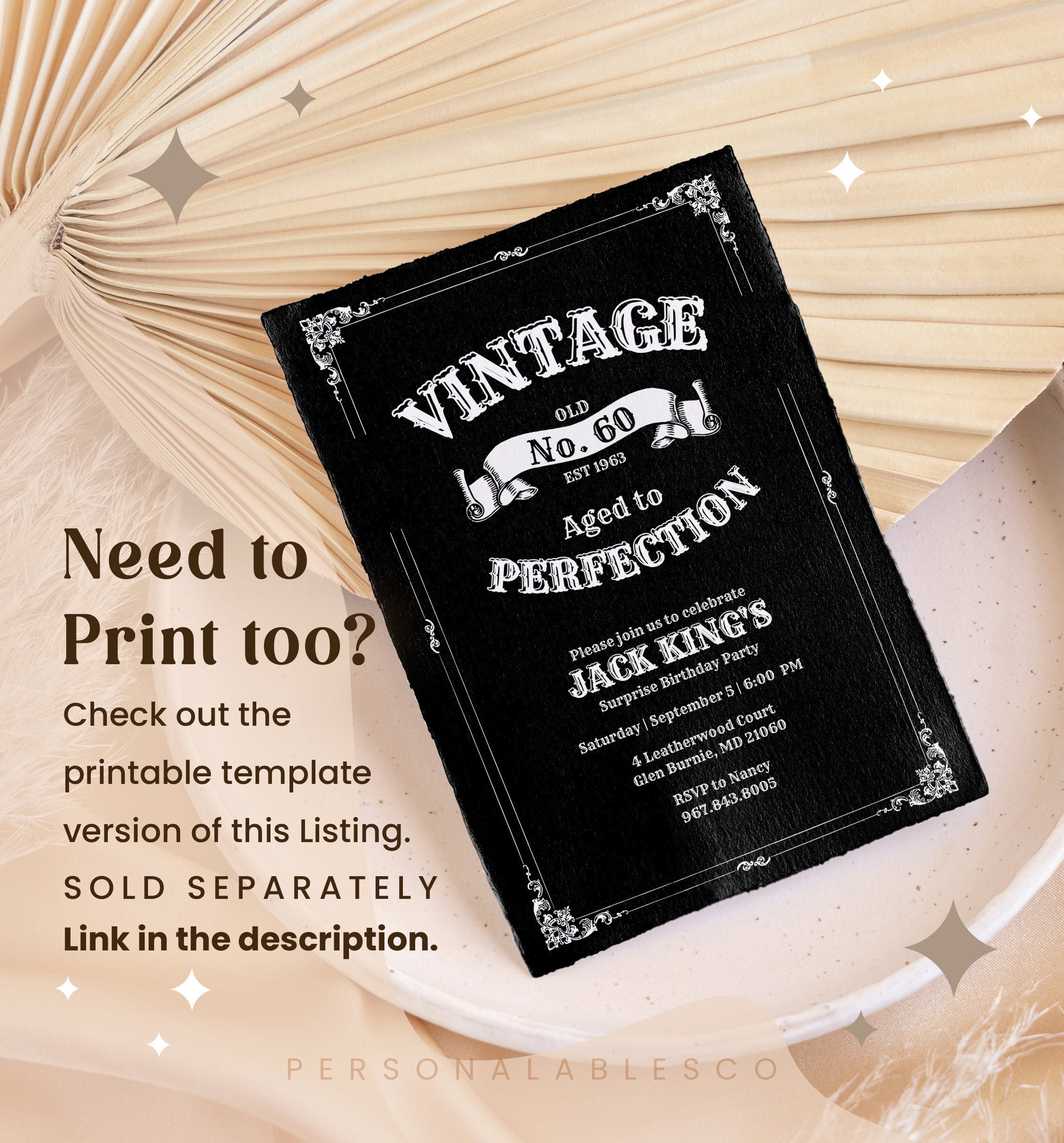 Editable Any Age Whiskey Adult Men's Party Invite Template Vintage ...