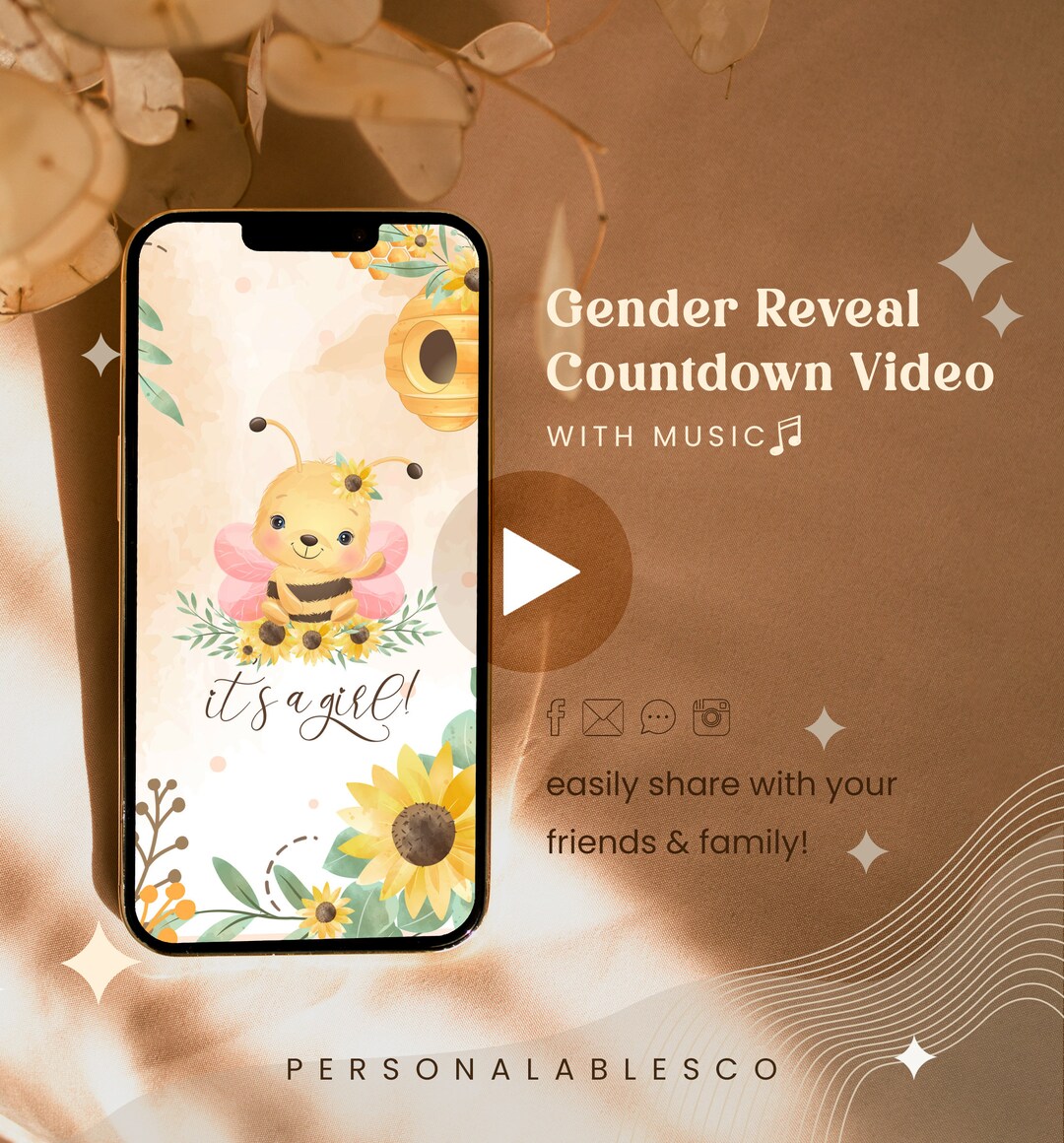 Girl Gender Reveal Countdown Video Invitation, Pink Bee Cannon Surprise ...