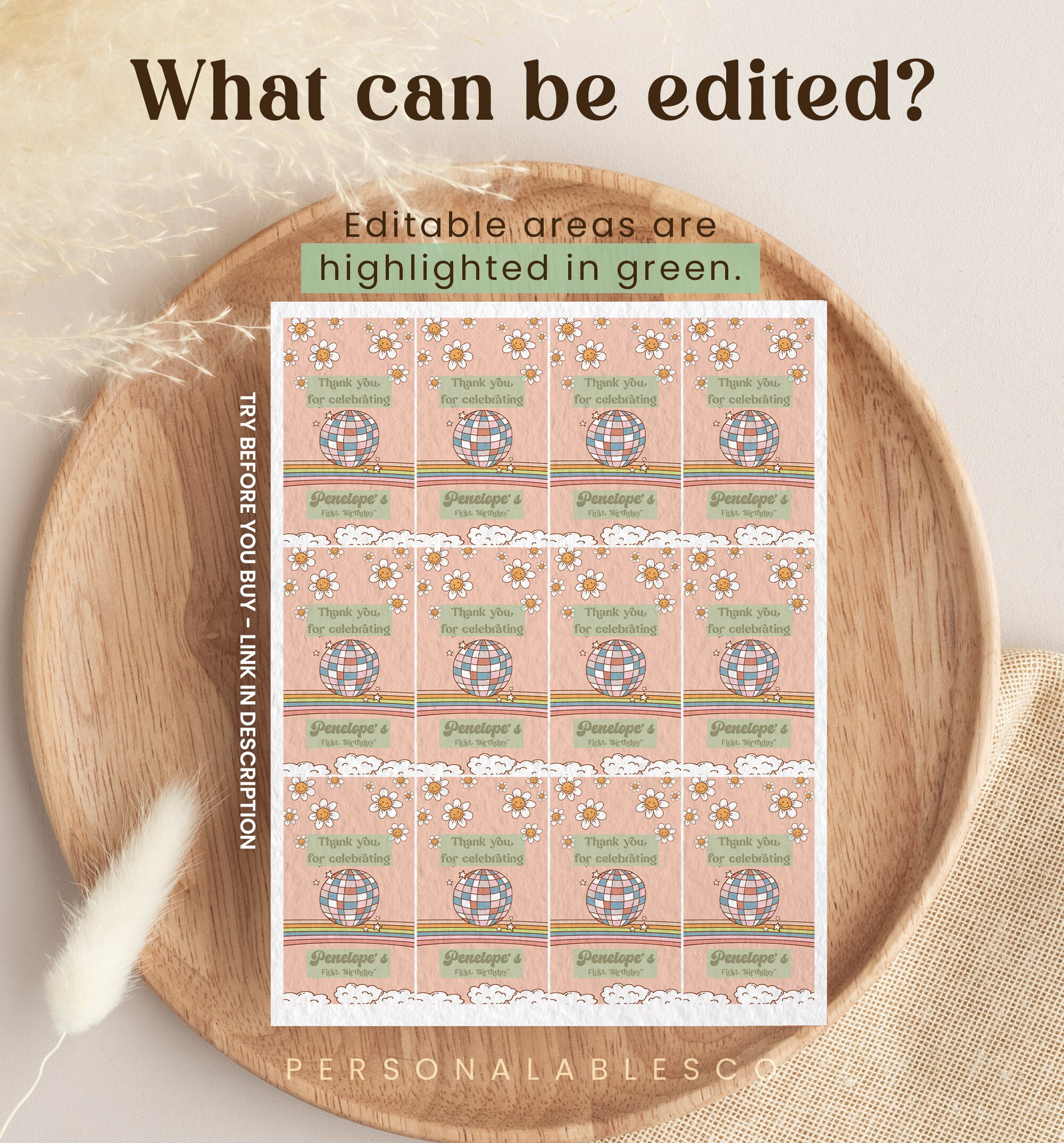 Editable Groovy Favor Tags Rectangle Hippie Birthday Loot Bag - Etsy