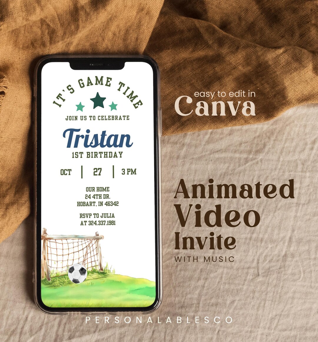 Editable Soccer Rookie First Birthday Invitation Video Personalables ...