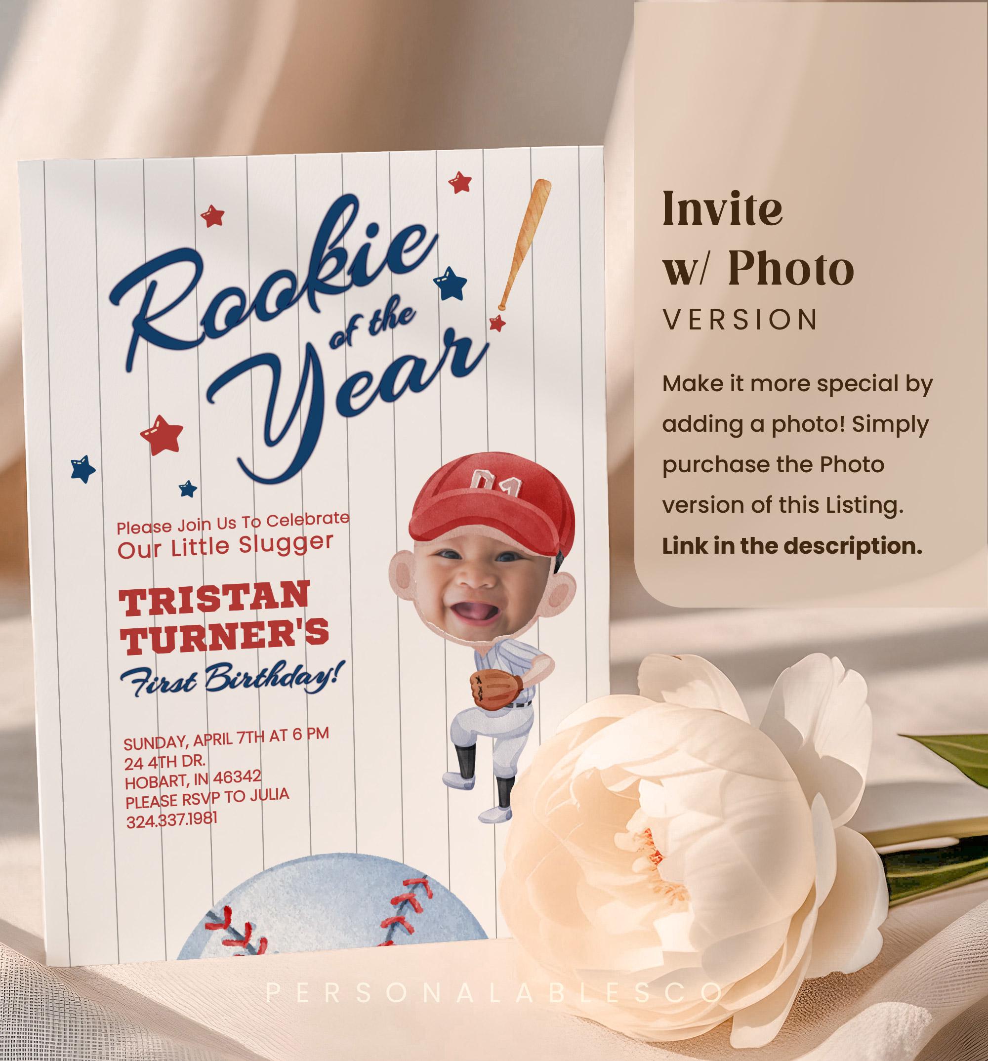 Editable Rookie of the Year Invite Baseball Printable First Birthday ...