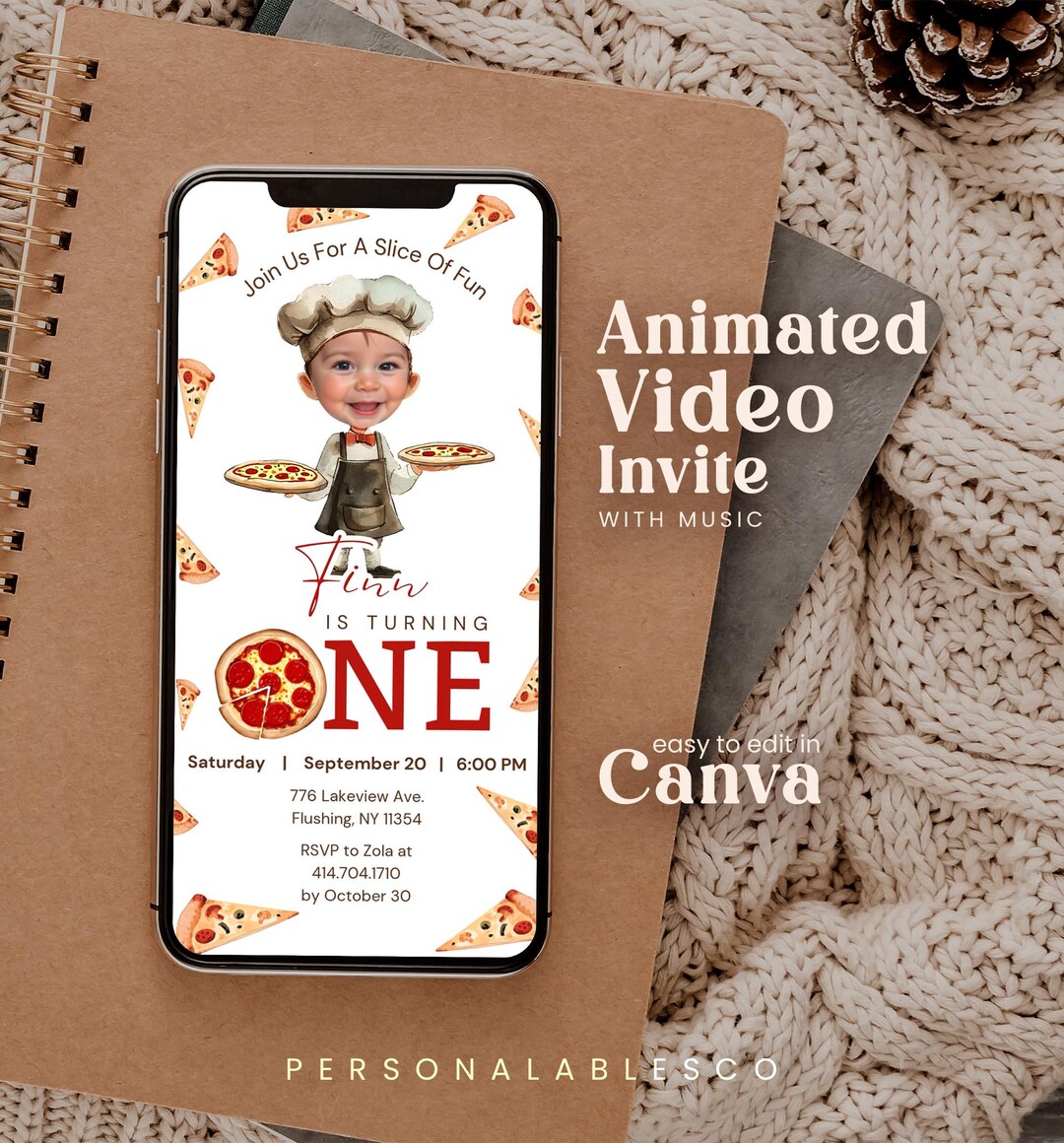 Editable Slice of Fun 1st Birthday Invitation Video With Photo ...