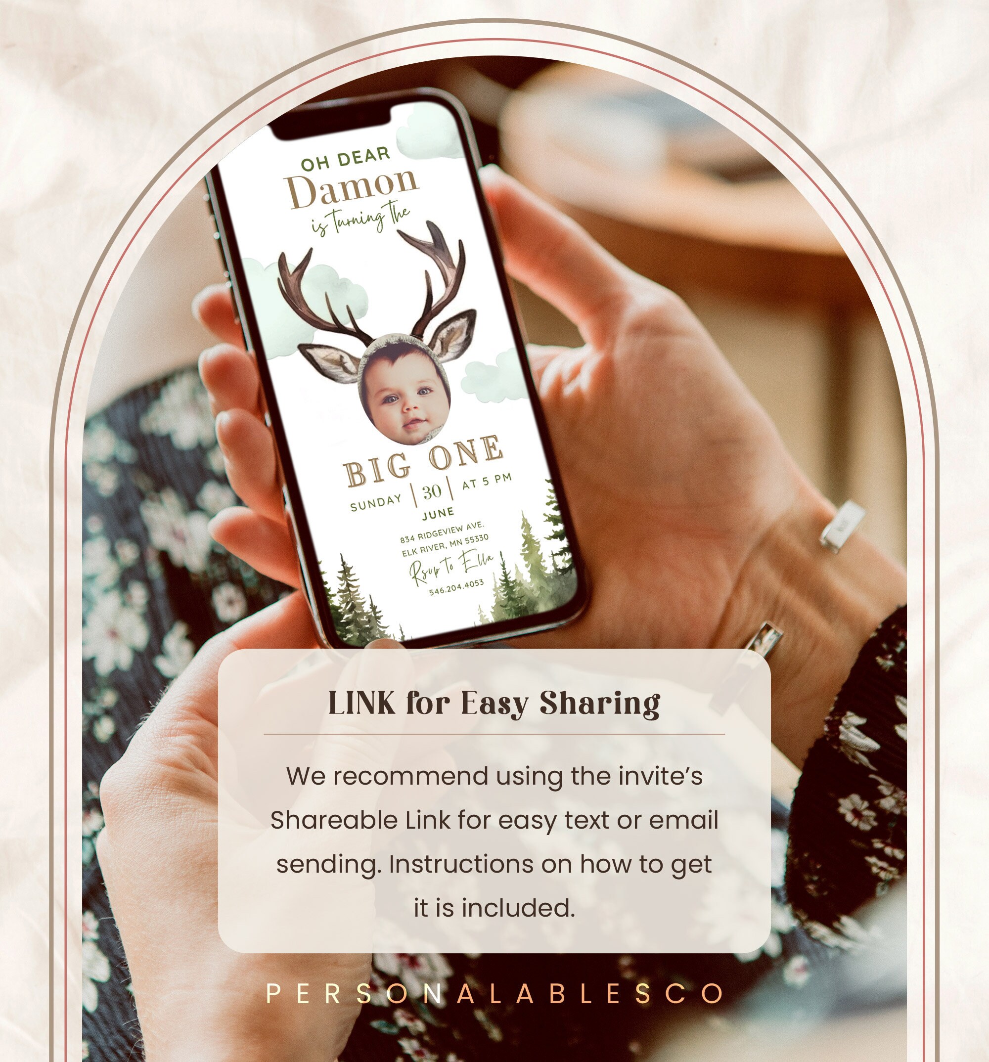 Editable Big One Hunting 1st Birthday Invitation Template With Picture ...