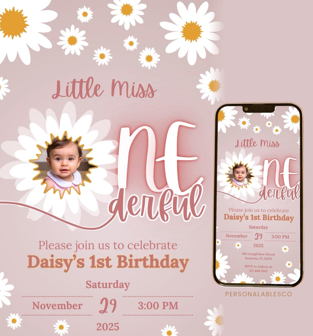Editable Little Miss Onederful First Birthday Invitation Video ...