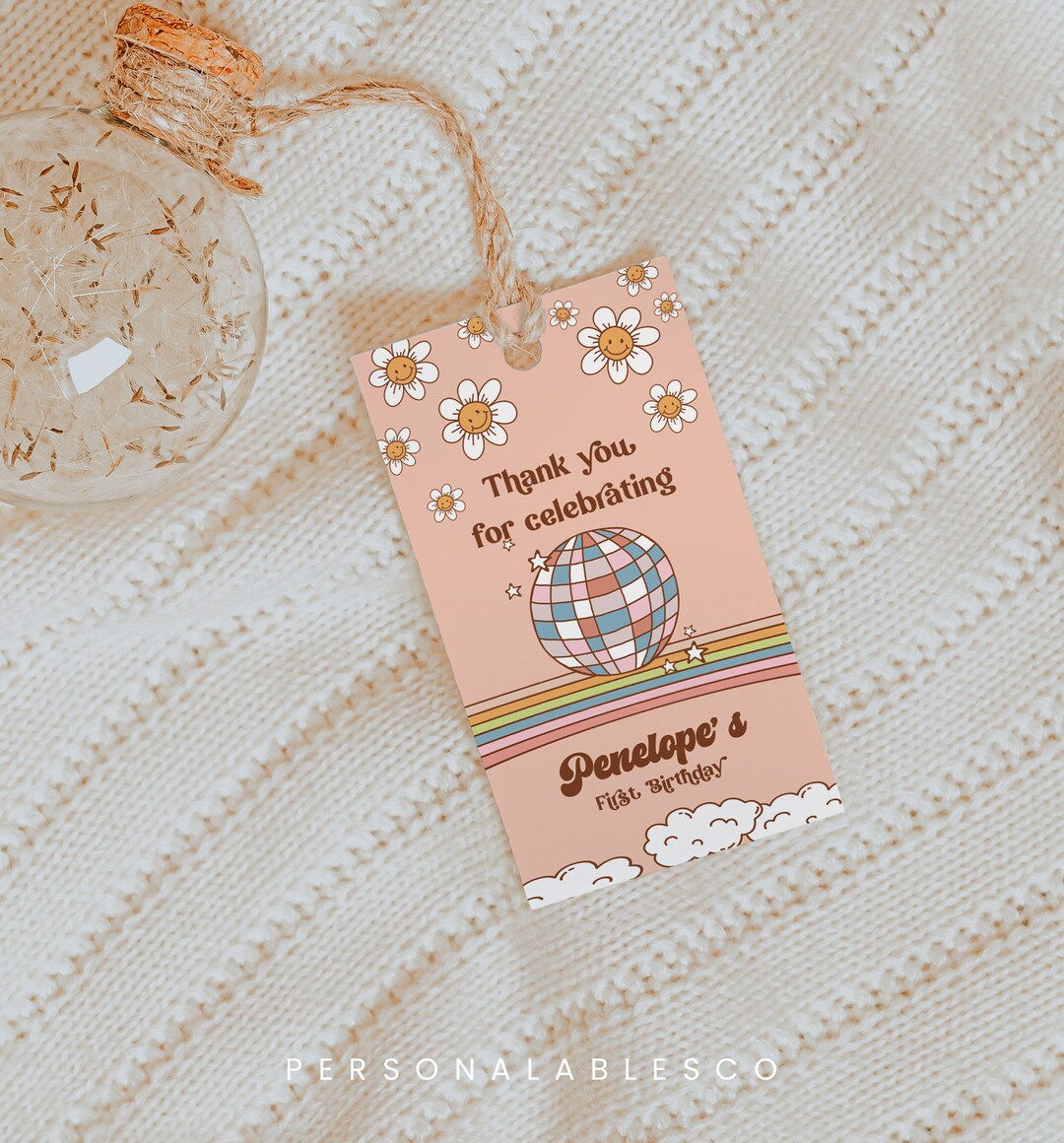 Editable Groovy Favor Tags Rectangle Hippie Birthday Loot Bag Tags ...