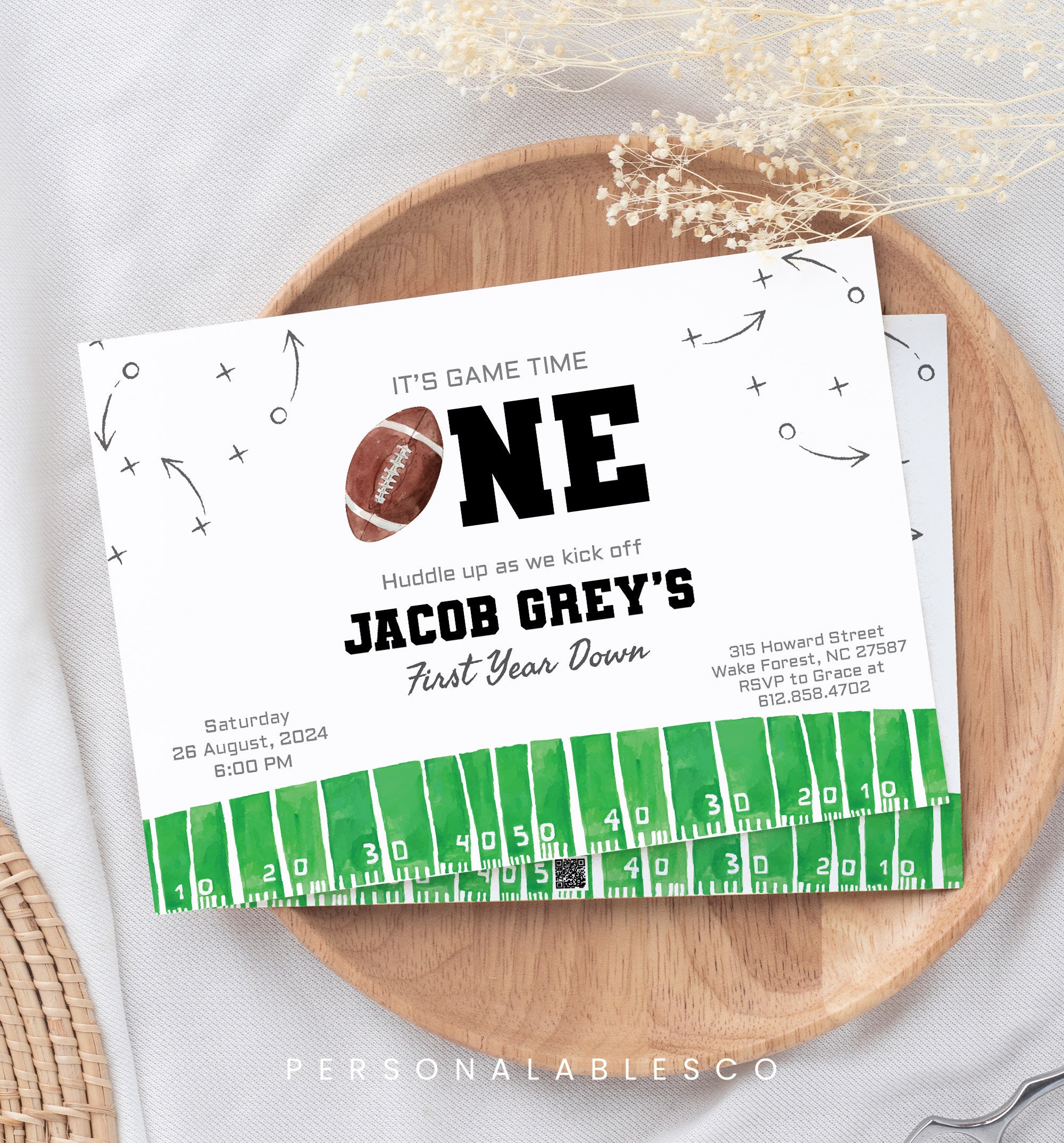 First Year Down Birthday Invitation Football American Game 1st Birthday ...
