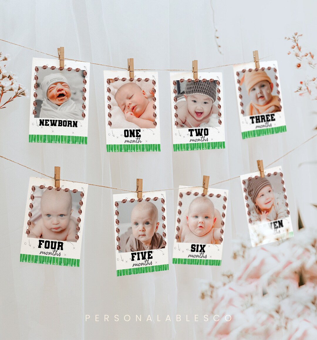 First Year Down Birthday Banner Football Monthly Photo Sign 1st Year ...